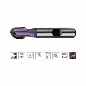 Freza cu cap sferic HSS Co8 TiAIN, Tip N, scurta, DIN 327, prindere ...