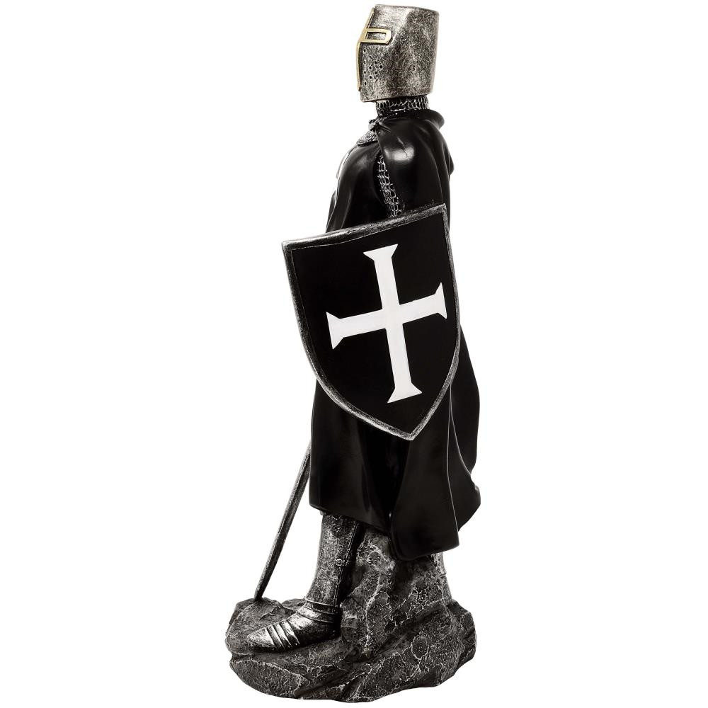 Statueta Cavaler Medieval Negru cu Scut si Sabie 30 cm | Gothic Fairy