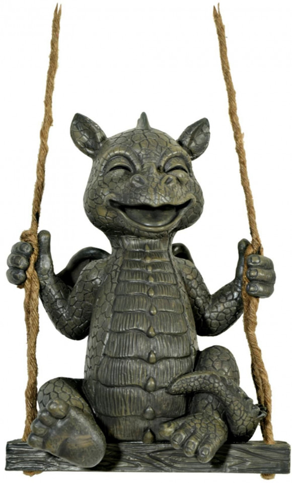 Decoratiune de agatat pentru gradina Dragonel in leagan 26 cm