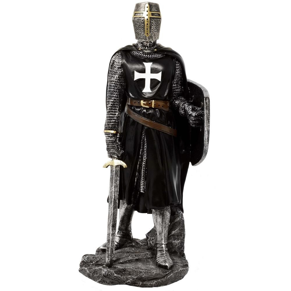 Statueta Cavaler Medieval Negru cu Scut si Sabie 30 cm | Gothic Fairy