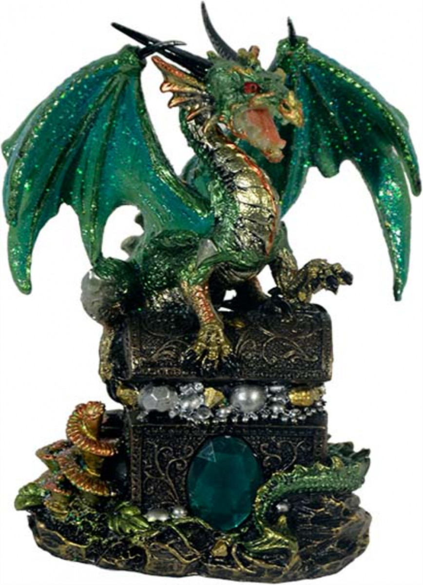 Statueta Dragon pe Cufar cu Comori 14 cm | Gothic Fairy
