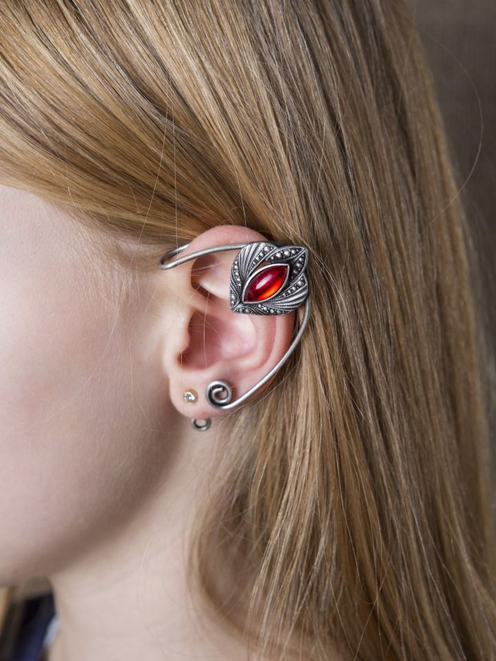 Cercel pe ureche cu piatra rosie Elf | Gothic Fairy