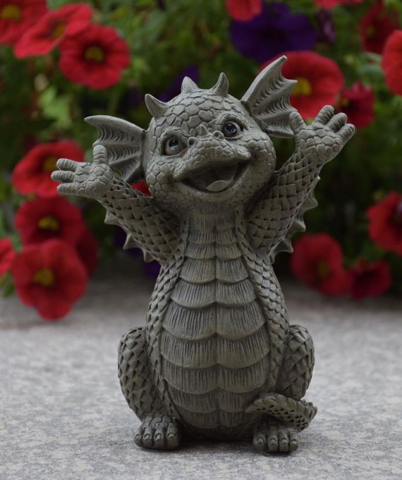 Statueta de gradina cu dragonel fericit Hello 13.5 cm