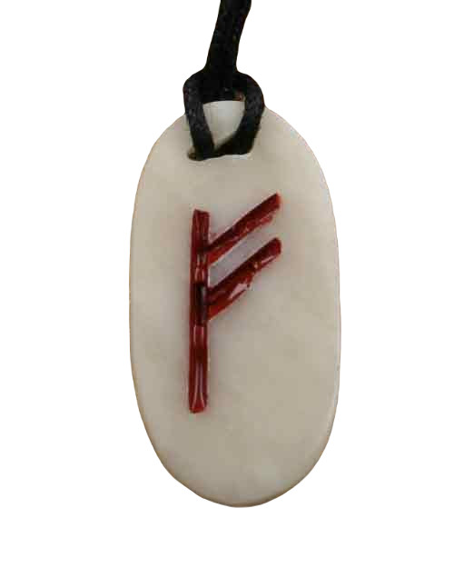 Pandantiv sculptat manual din os Runa Fehu, 4cm