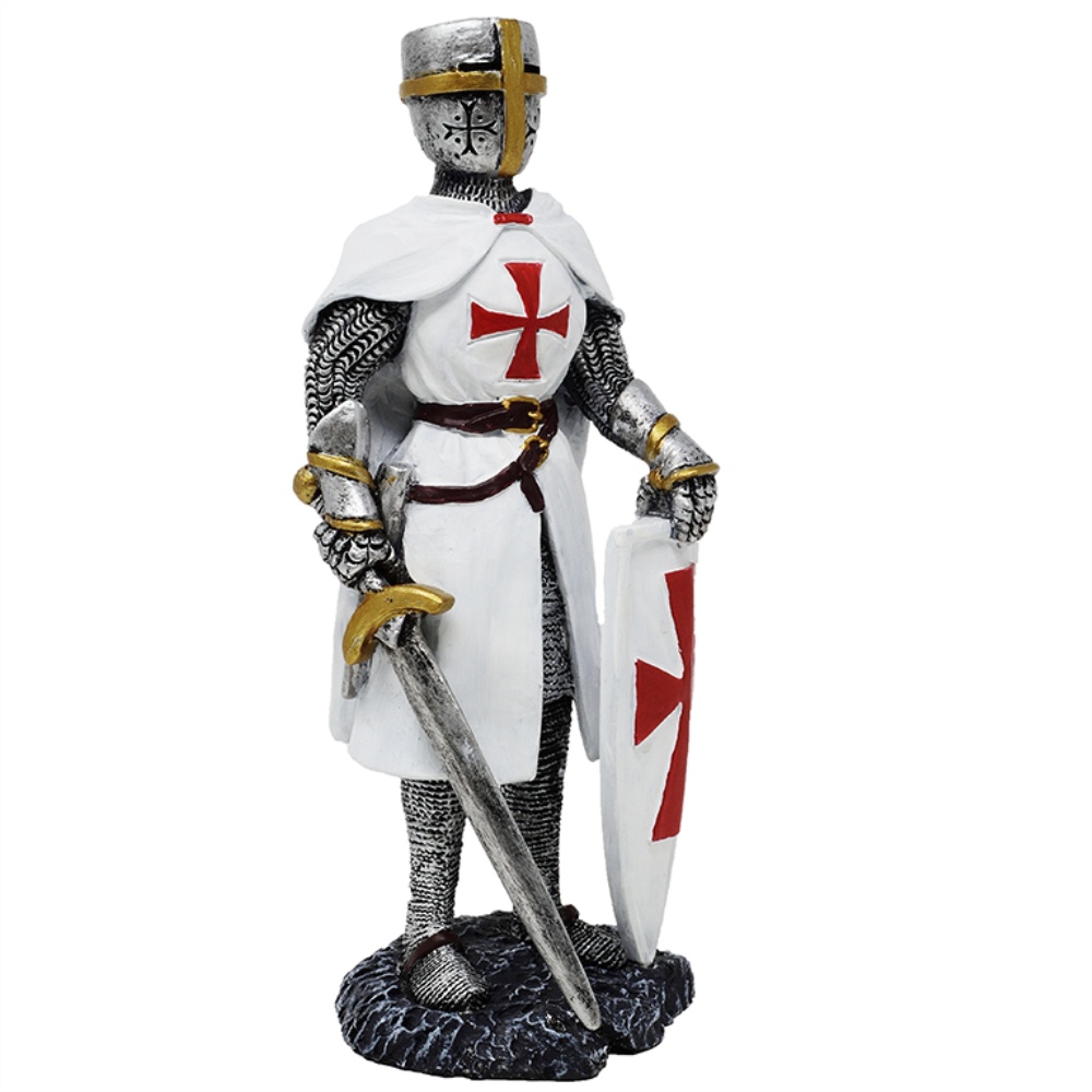 Statueta Cavaler Templier cu Sabie si Scut, 22 cm | Decor Medieval