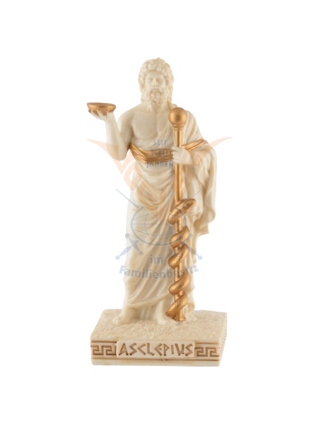 Mini statueta rasina cu finisaj alb marmura, mitologia greaca, Esculap ...