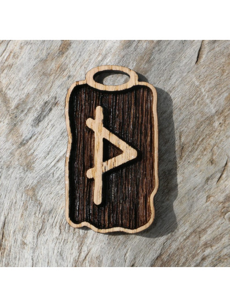 Pandantiv amuleta din lemn cu runa Thurisaz, talisman pentru protectie ...