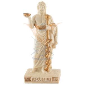 Mini statueta rasina cu finisaj alb marmura, mitologia greaca, Esculap ...