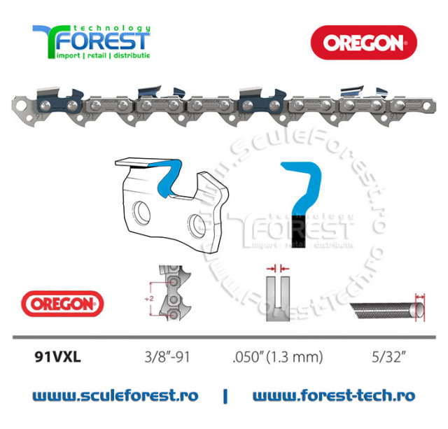 Lant drujba Oregon 16"(40cm), 28 dinti, pas 3/8, canal 1.3mm 91VXL