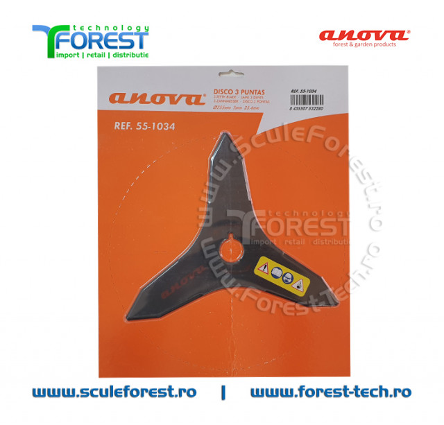 Disc (cutit) motocoasa Anova pt.iarba, 255 mm, 3 cutite | SculeForest