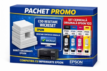 Pachet Epson - cod WicReset + bureti absorbanti + set cerneala ...