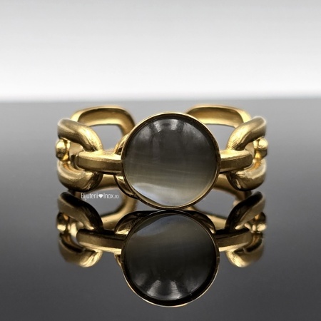 Inel inox -Marime Reglabila- cu Piatra Gri- IND1447