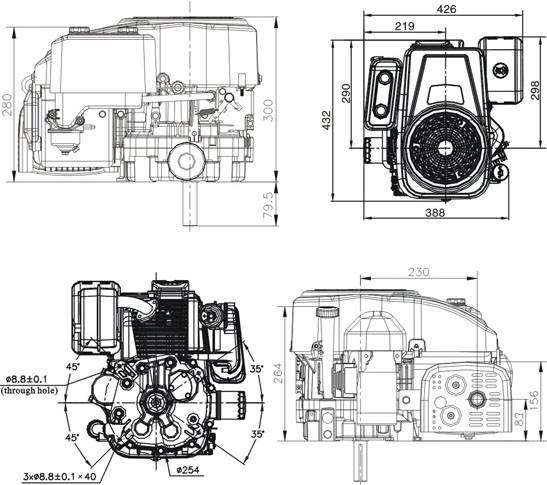 Tractors engine for Loncin 10 HP vertical axle (25.4mm) 352cc with ...