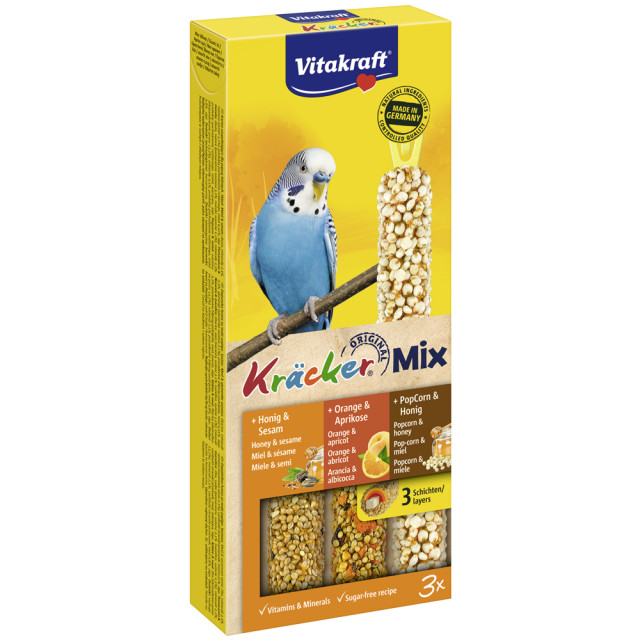Baton pentru pasari, Vitakraft Perusi Trio Mix Miere, Caise, Popcorn, 3 Buc Baton pentru pasari, Vitakraft Perusi Trio Mix Miere, Caise, Popcorn, 3 Buc