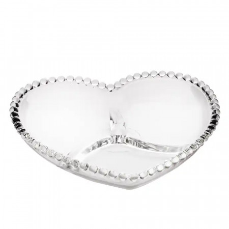 Bol din sticla Pufo Heart cu 3 compartimente pentru alune, fistic ...