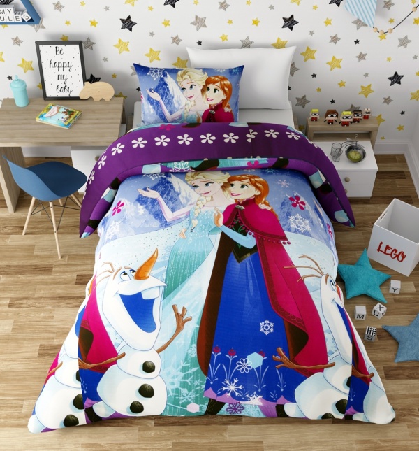 Lenjerie de pat copii bumbac Elsa si Anna Frozen