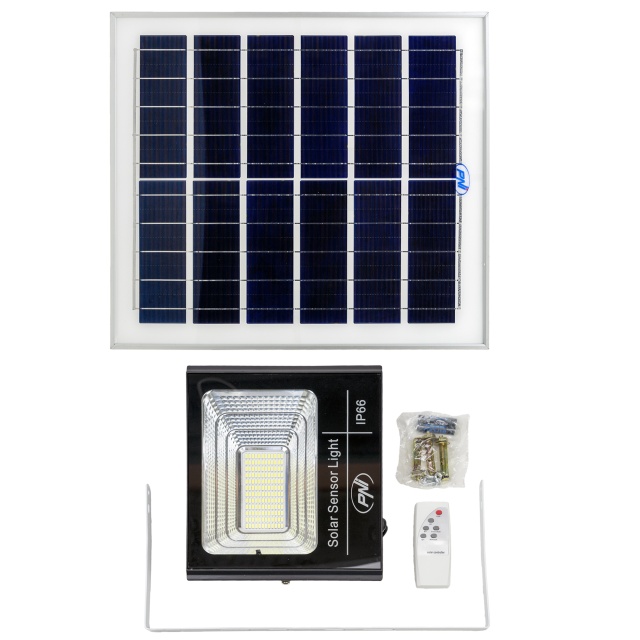 Reflector LED 50W PNI GreenHouse WS60 cu panou solar, acumulator 12AH ...