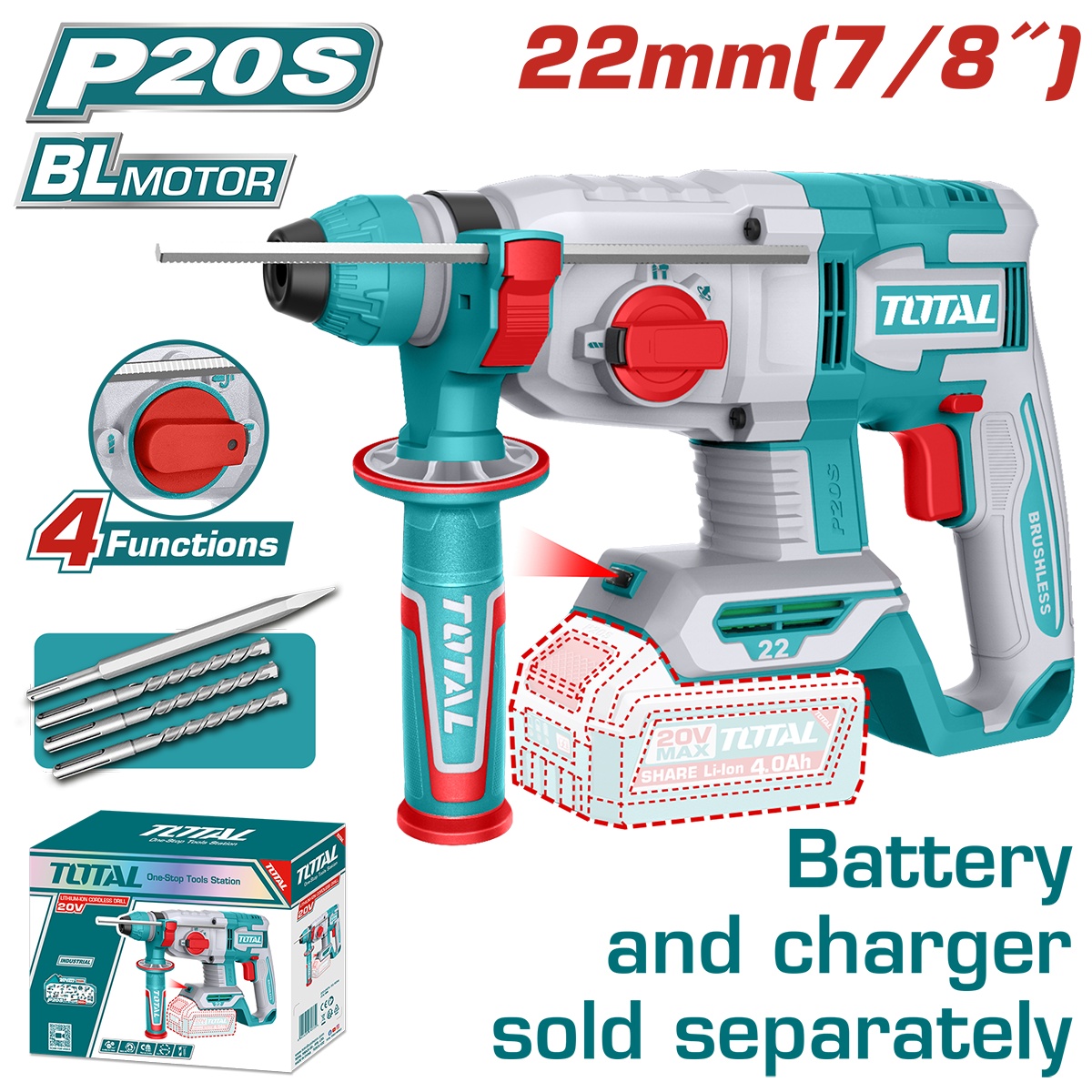TOTAL - CIOCAN ROTOPERCUTOR - 2J - LI-ION - 20V - MOTOR FARA PERII ...