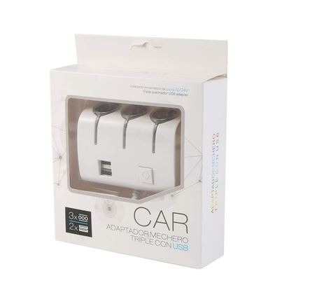 Adaptor auto pentru bricheta 3 prize 12/24V cu Incarcator si 2 USB