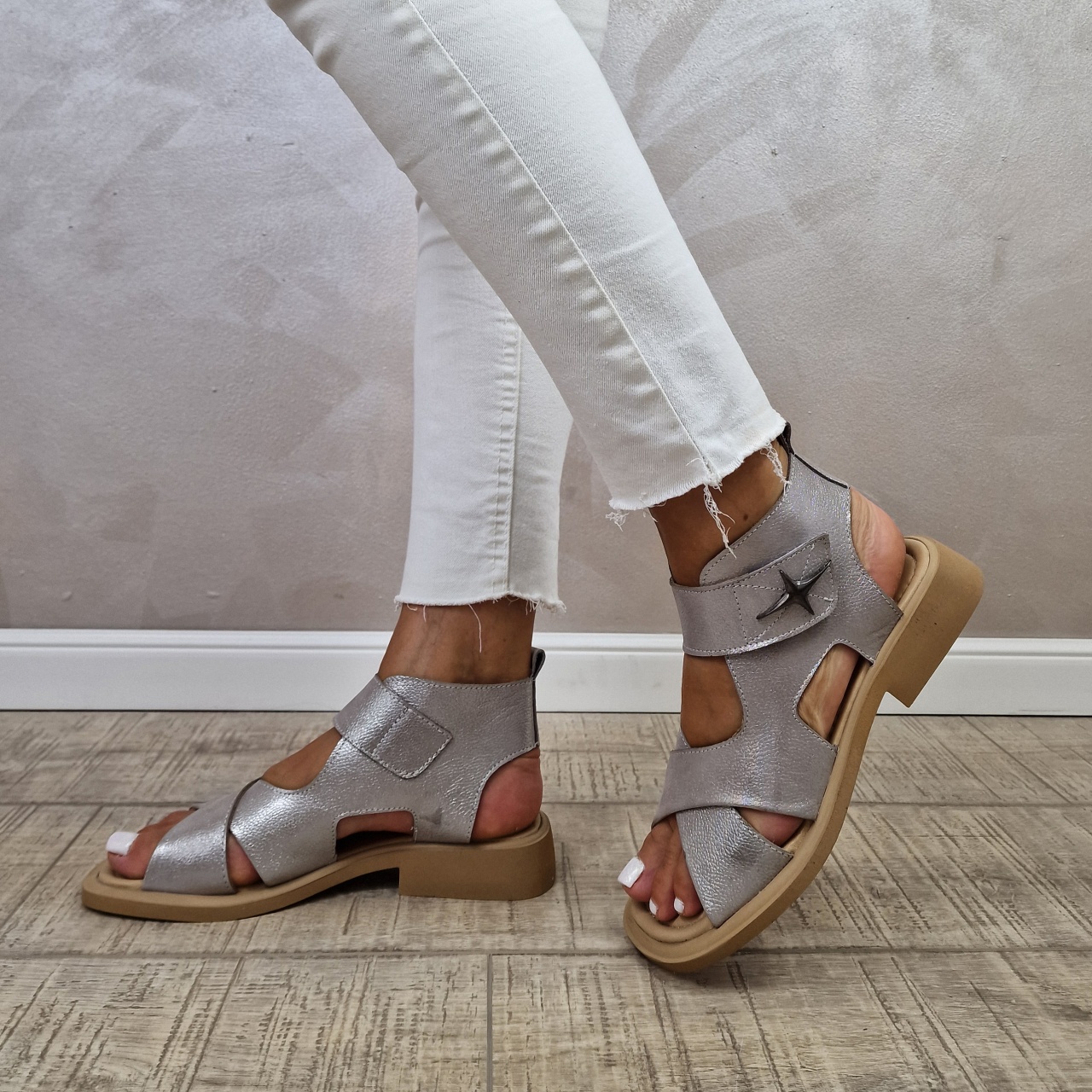 MANOS.RO Papuci/Sandale dama piele naturala GOLD DEER SV1395