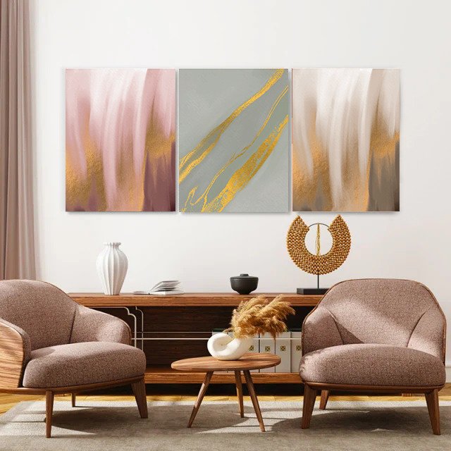 Set 3 Tablouri Silky gold