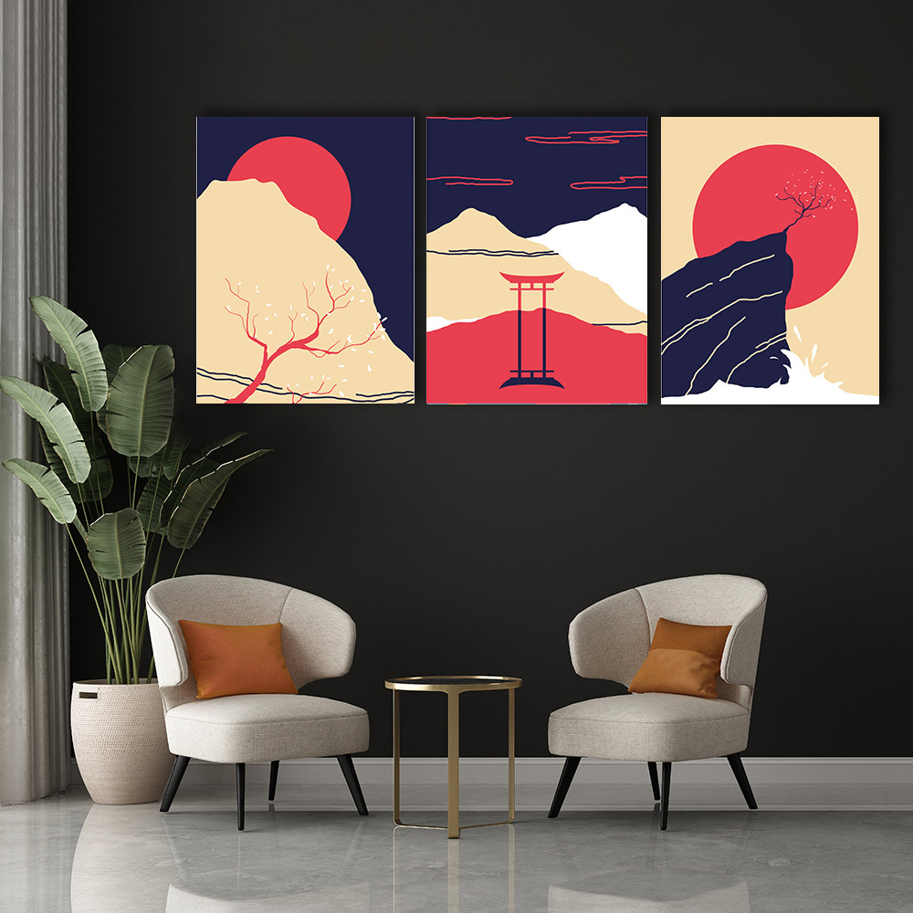 Set 3 Tablouri Japanese abstract landscapes