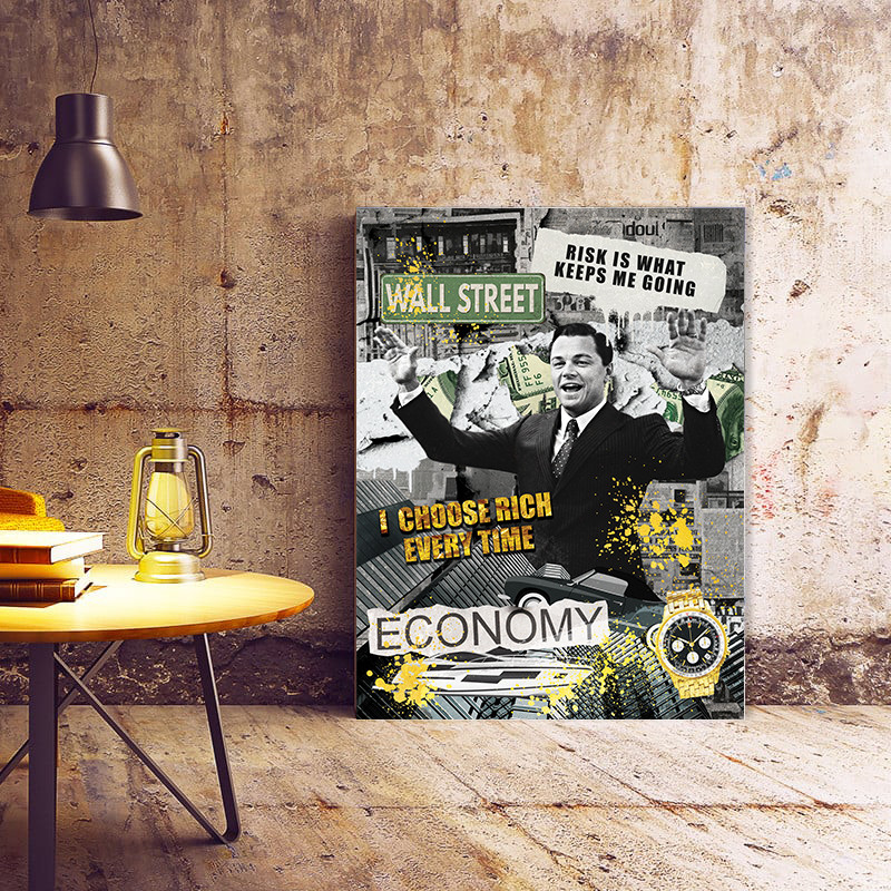 Tablou Motivational - Wolf of Wall Street (Newspaper Collage)