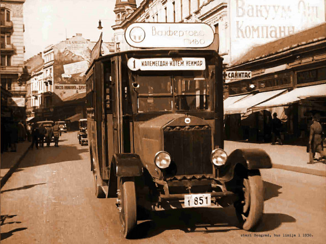 Stari Beograd Bus linija 1 kolarceva 1930., uramljena slika 30x40cm i ...