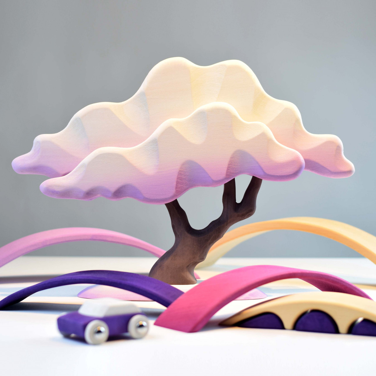 Purple Wooden Bridges Play Set | BumbuToys Imaginative Construction Series