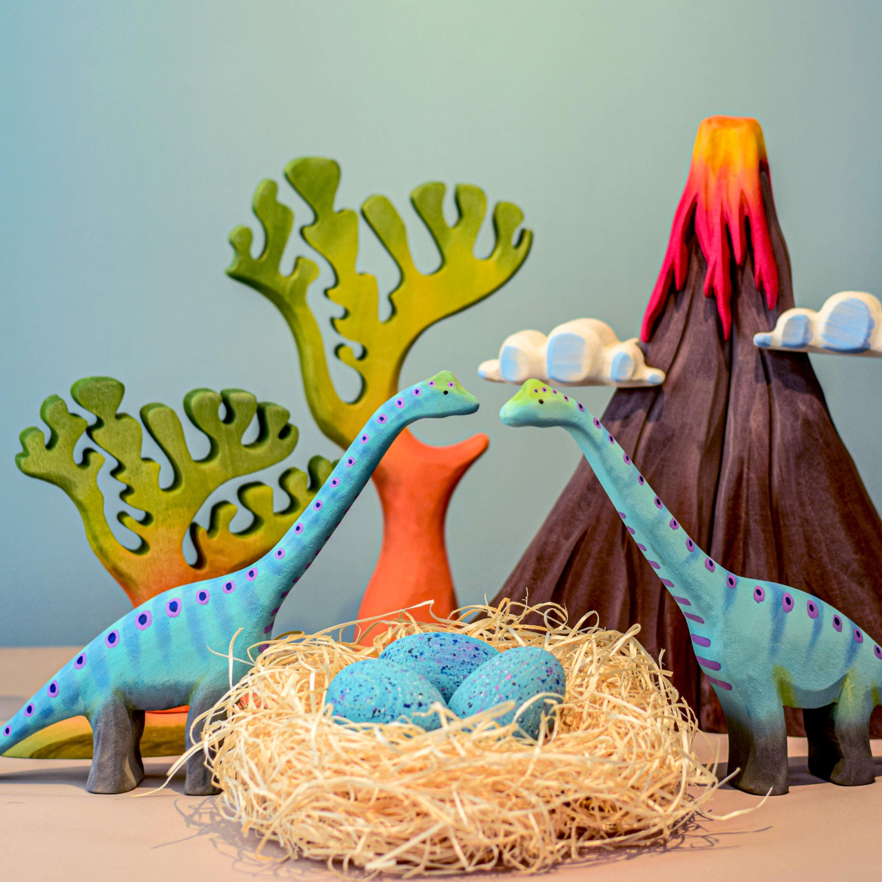 Brontosaurus Eggs SET: Wooden Dinosaur Toys for Imaginative Play