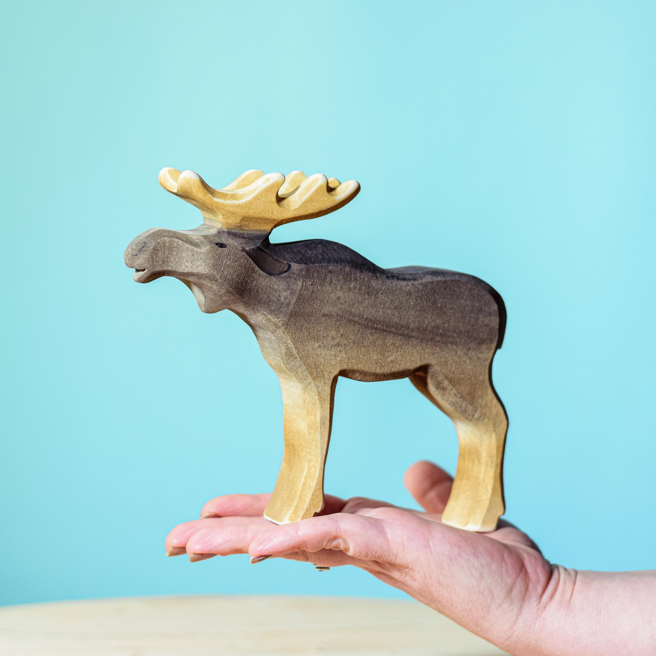 Moose Male Wooden Figure | Handcrafted Wildlife Toy | BumbuToys