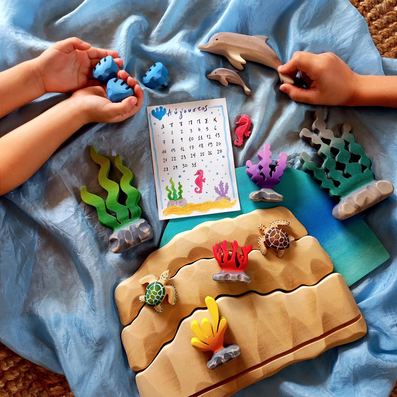 Deep of the Ocean Set | Handmade Wooden Marine Life Toys | BumbuToys