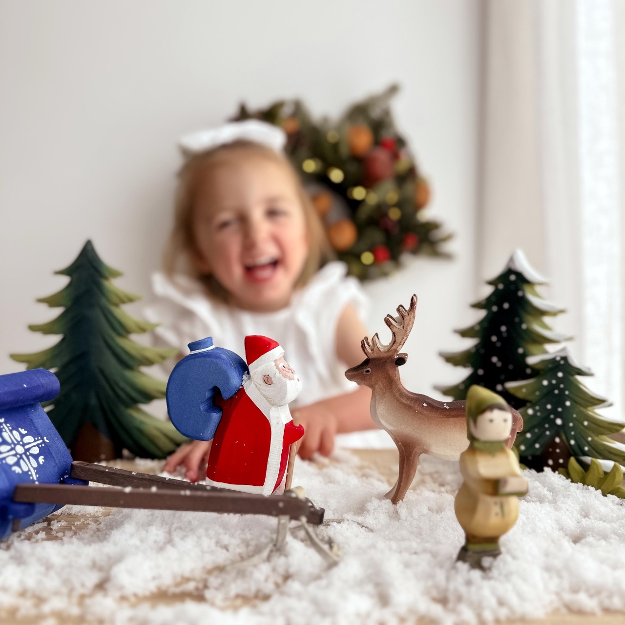 Santa Claus, Sleigh and Reindeer Wooden Set - Festive Handcrafted Toy