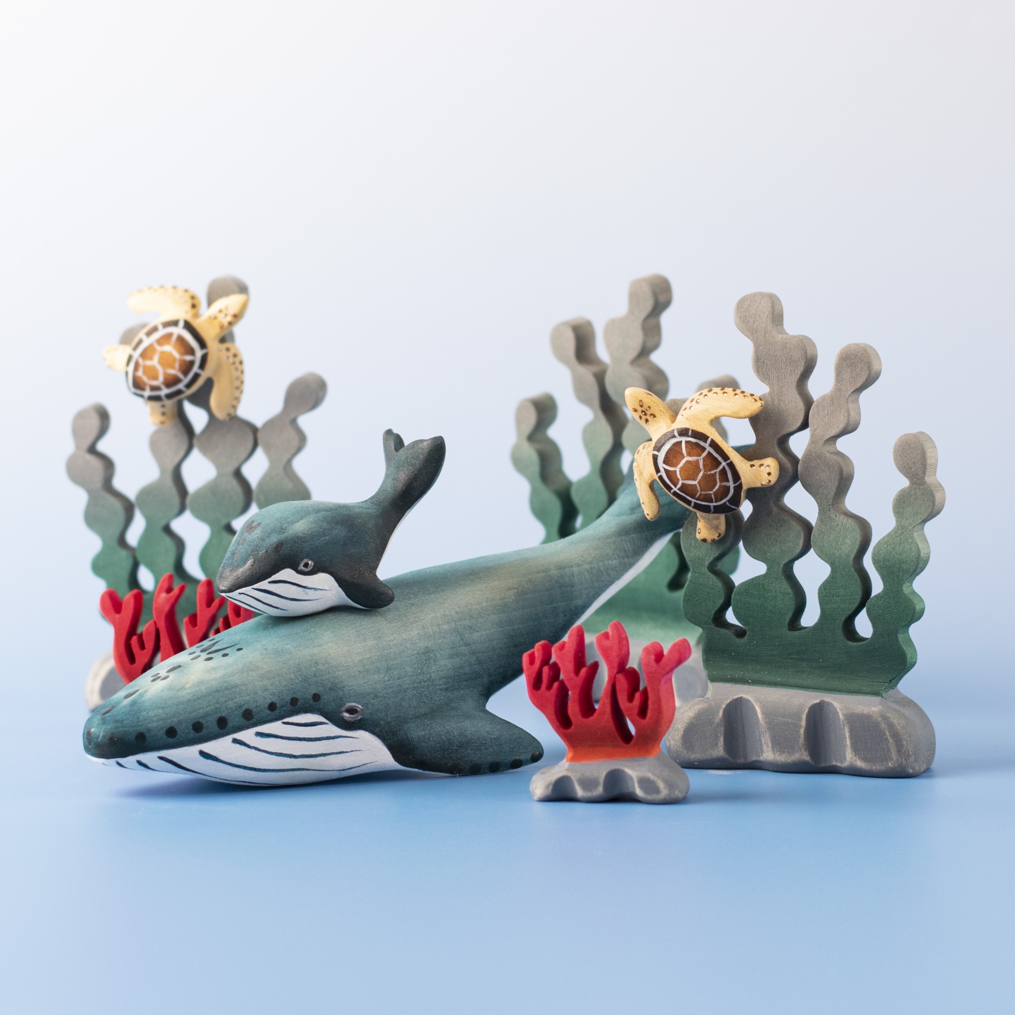 Blue Whale Wooden Toy – Handcrafted Sea Animal Figure | BumbuToys