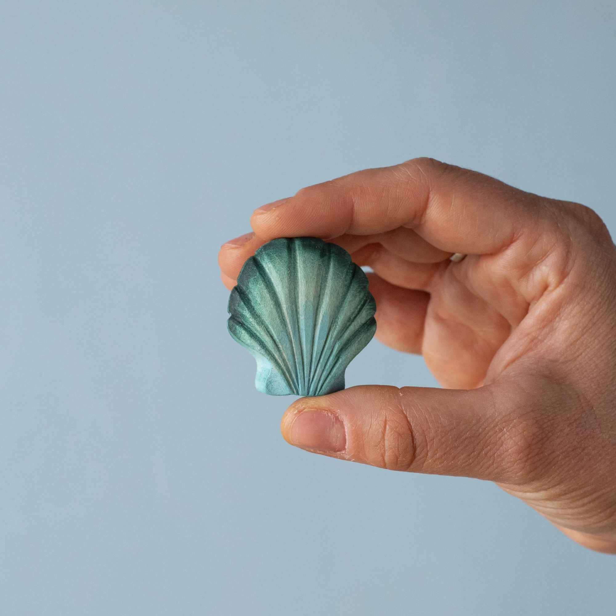 Green Seashell – Wooden Montessori Toy for Ocean Play | Bumbu Toys