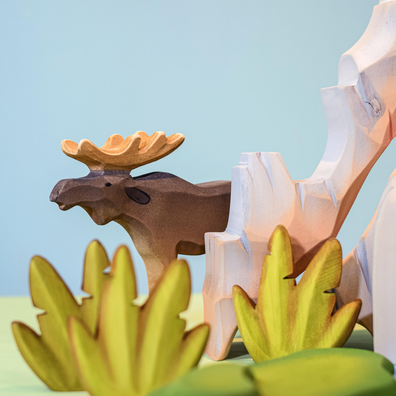Moose Male Wooden Figure | Handcrafted Wildlife Toy | BumbuToys