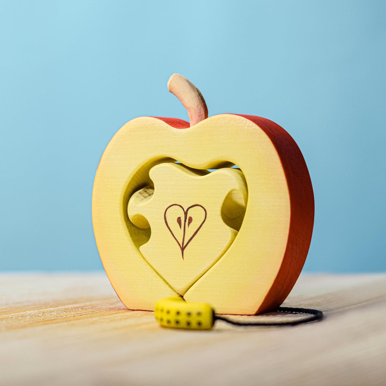 Wooden Apple with Worm Toy | BumbuToys' Garden Puzzles Series