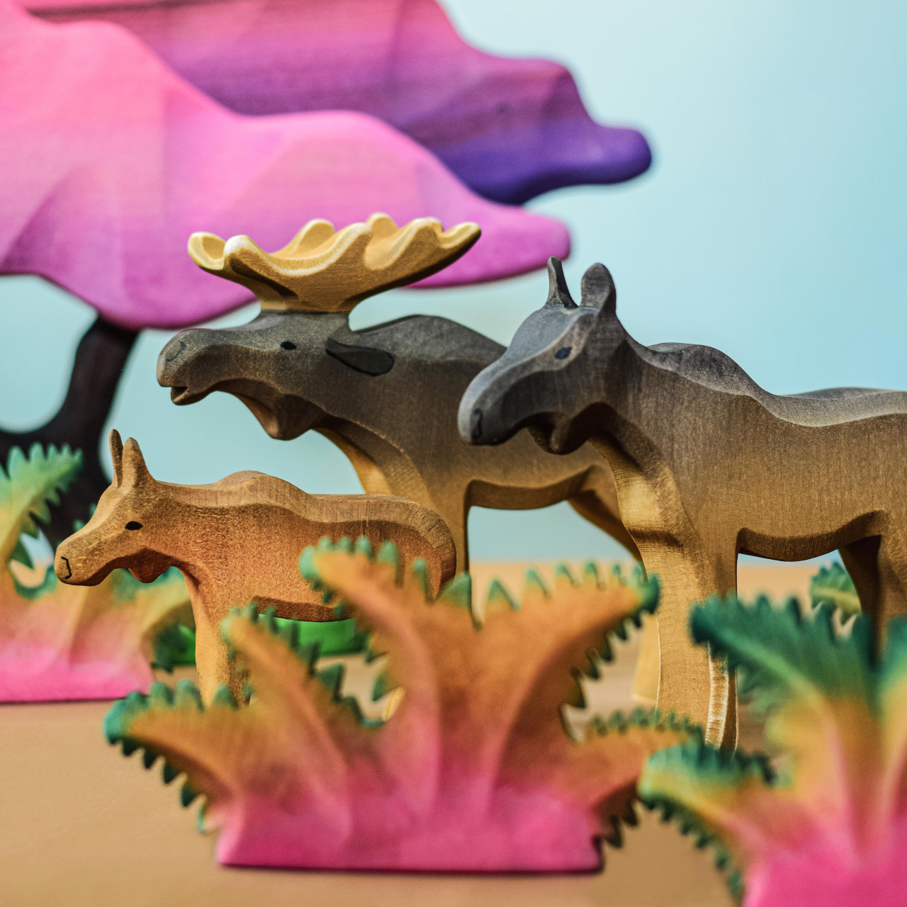 Moose Male Wooden Figure | Handcrafted Wildlife Toy | BumbuToys
