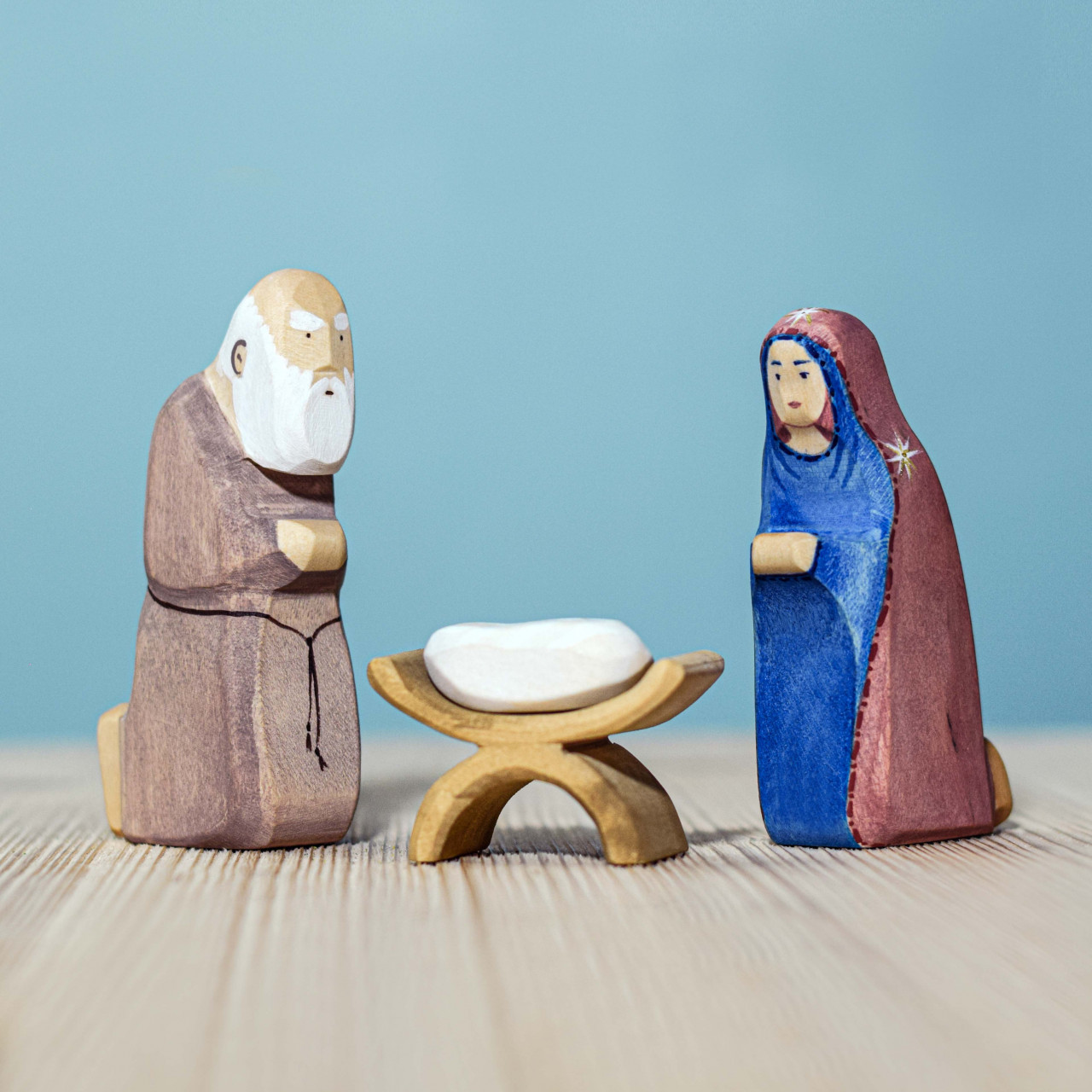 Jesus Child and Wooden Crib Set - Handcrafted Christmas Decor by BumbuToys