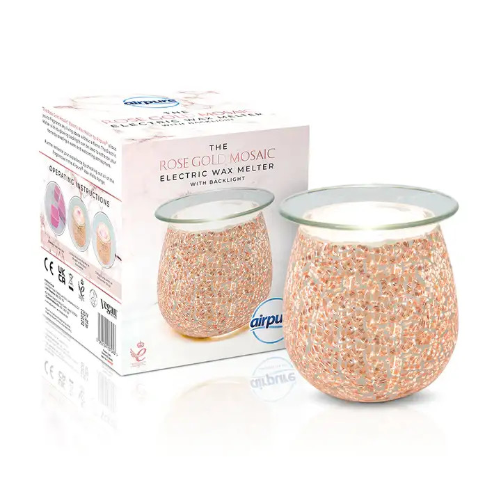 Topitor electric de ceară cu mozaic „The Rose Gold” cu lumină de fundal ...