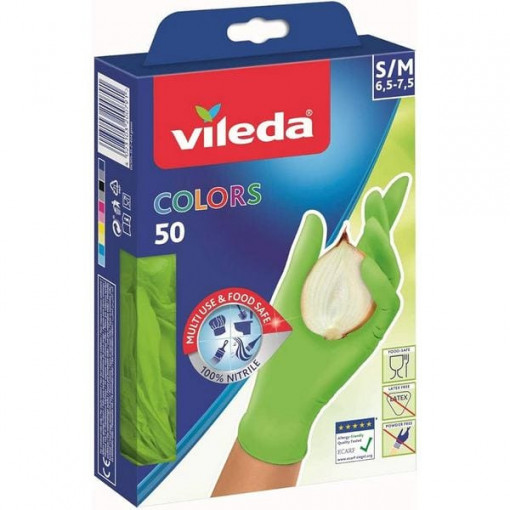 Manusi nitril multiuse & food safe Vileda Colors S/M 50 buc/cutie