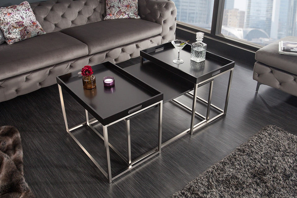 Moderne design salontafel set van 3 ELEMENTS 75 cm zwart stalen ...