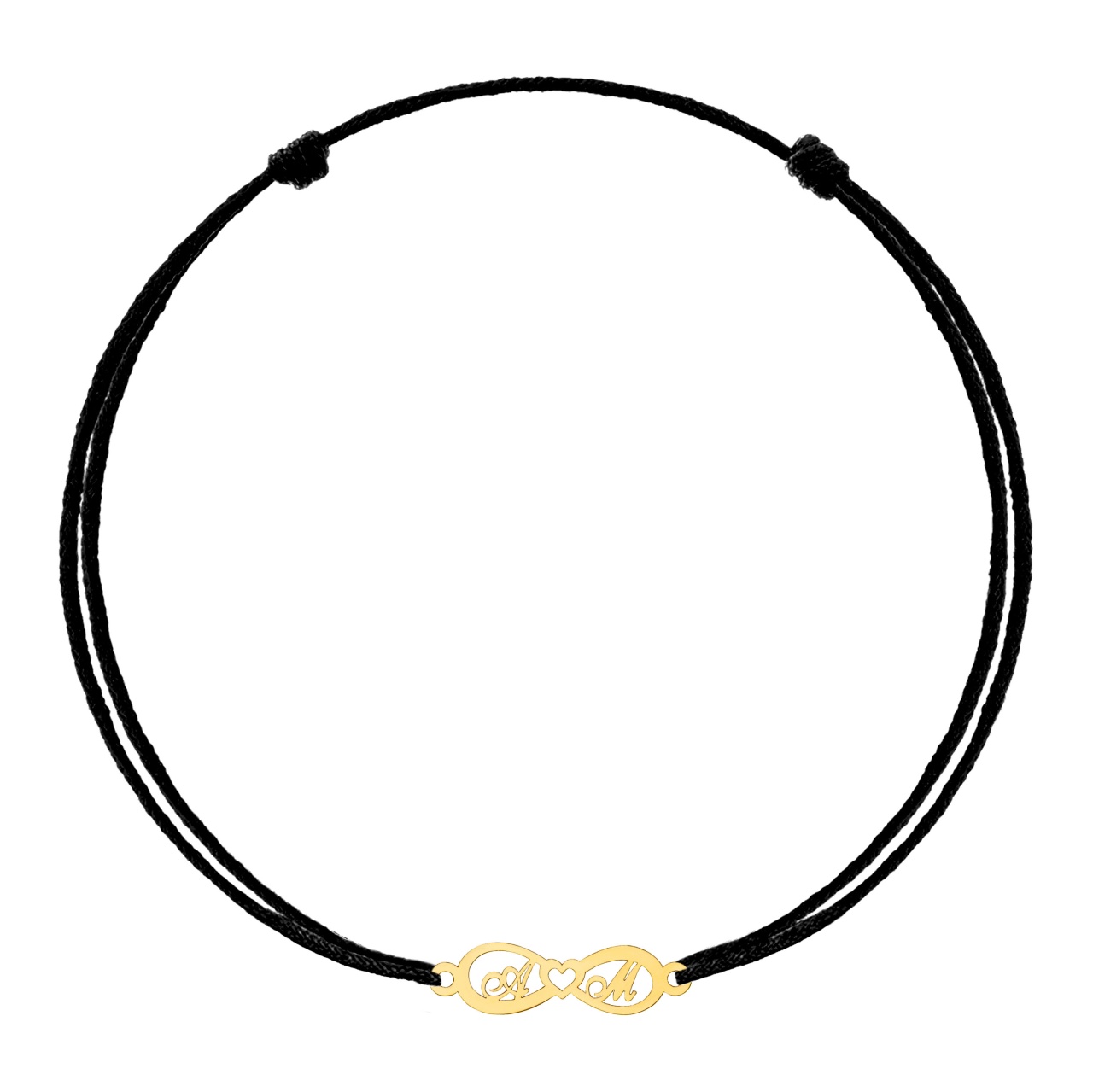 Bratara cu snur si infinit personalizat cu initiale si inimioara