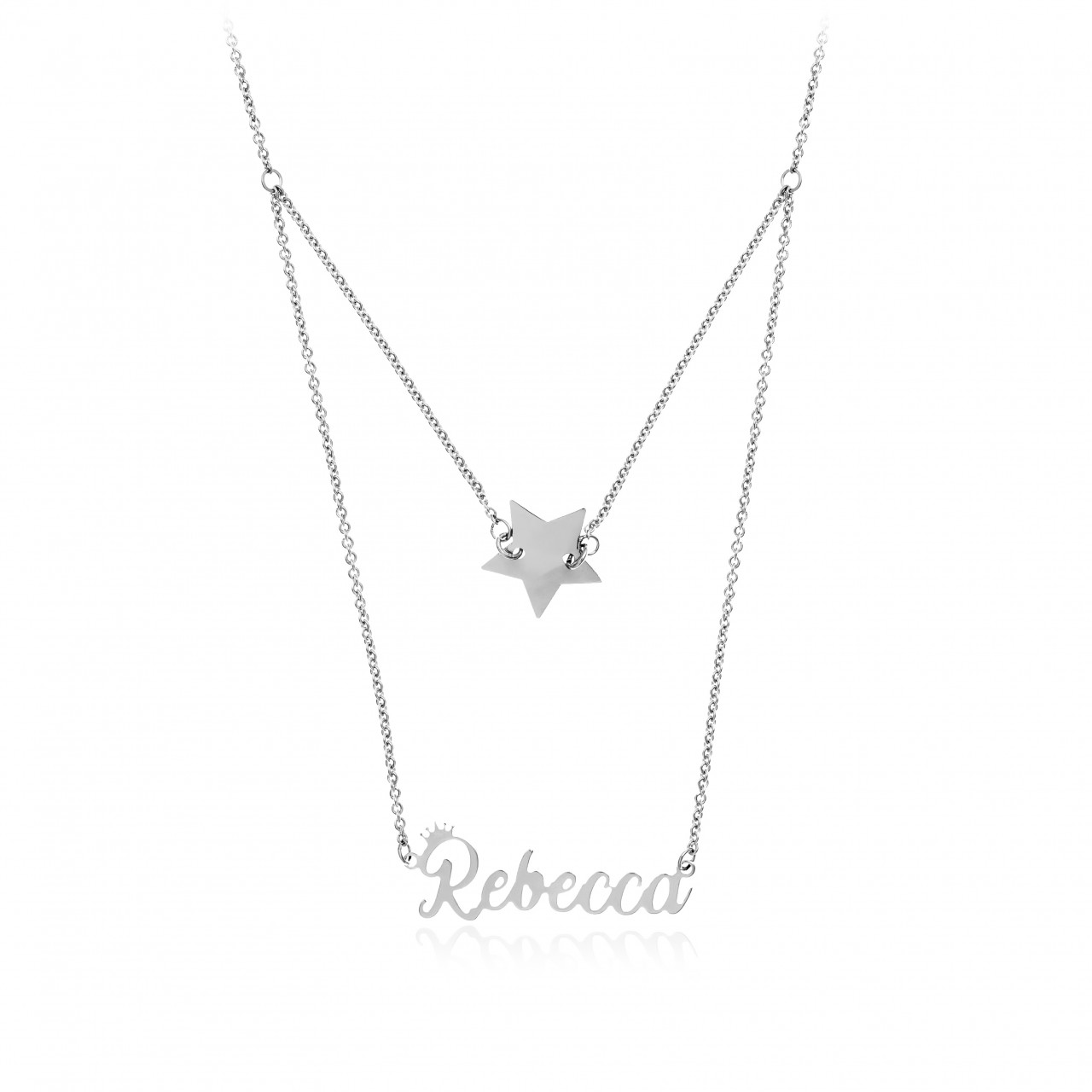 Colier dublu din argint 925 personalizat cu nume si pandantiv steluta