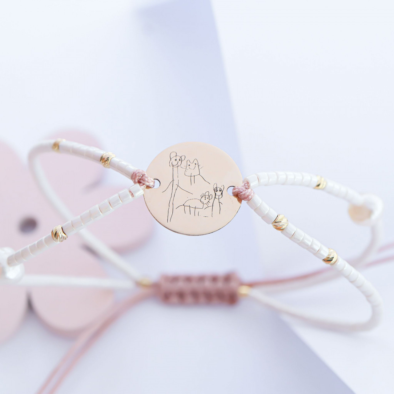 Bratara Primul Desen cu banut 12mm din aur 14k si margele miyuki + 6 bilute