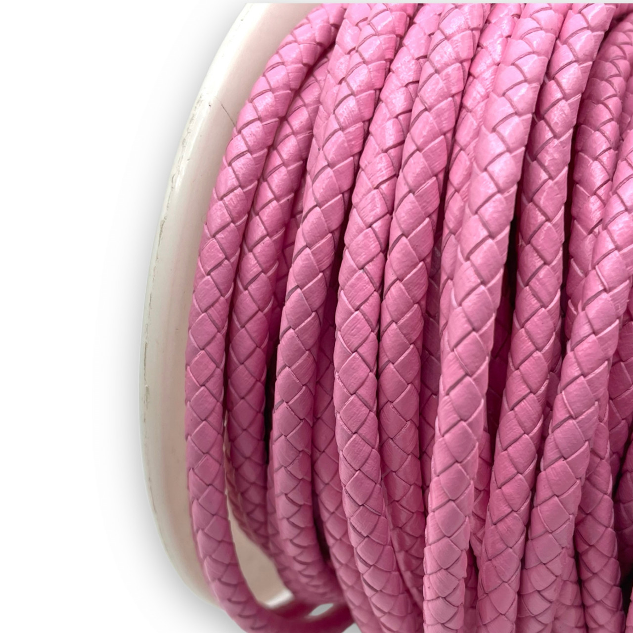 1 Metru Snur Piele naturala impletita 5mm - roz