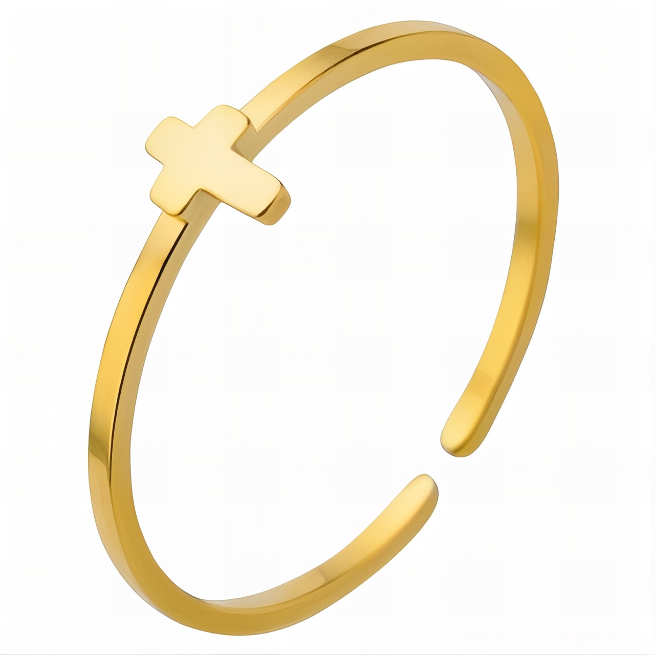 Inel Cross Slim din Inox placat cu AUR