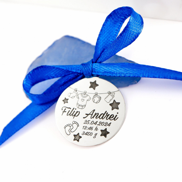 Banut Argint 2.5cm pentru botez - mot - personalizabil Baby Cute