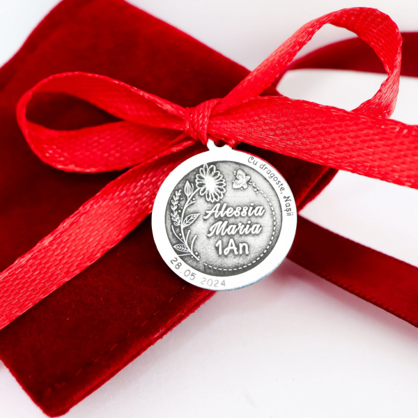 Banut Argint 2.5cm pentru botez - mot - turta personalizabil - Baby ...