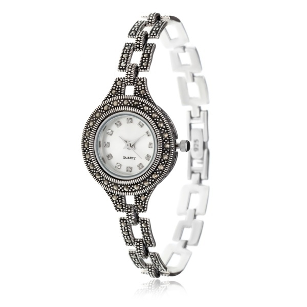 Ceas din Argint 925 cu marcasite 27.21g 18.5cm